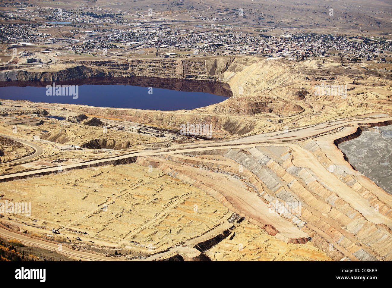 An aerial view of the dikes at an open pit copper mine Stock Photo - Alamy