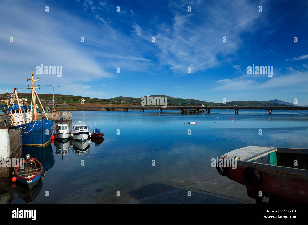 Bridge to Valentia Island and Fishing Harbour at Portmagee on The Ring ...