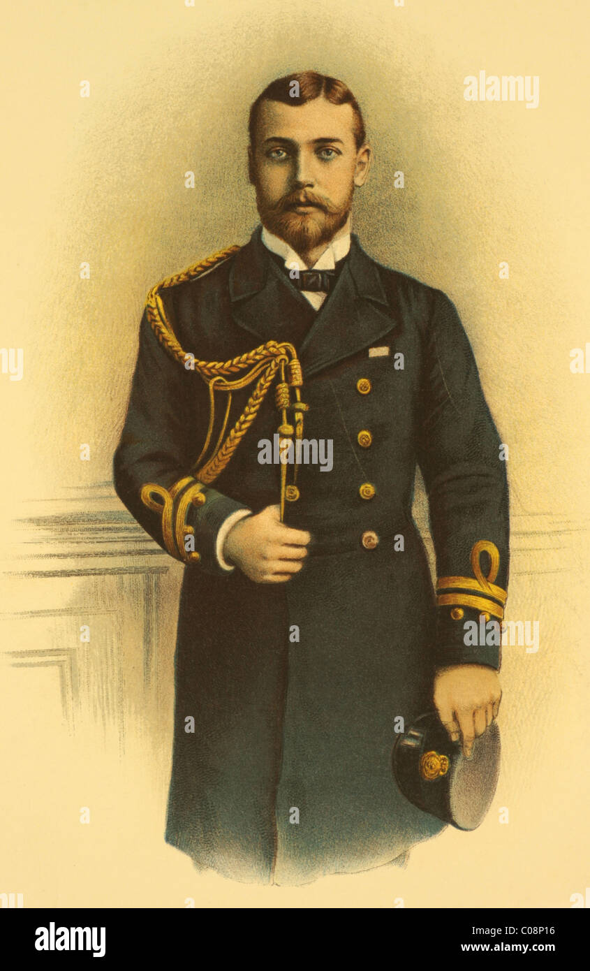 George V of the United Kingdom (1865-1936) on engraving from the 1800s ...