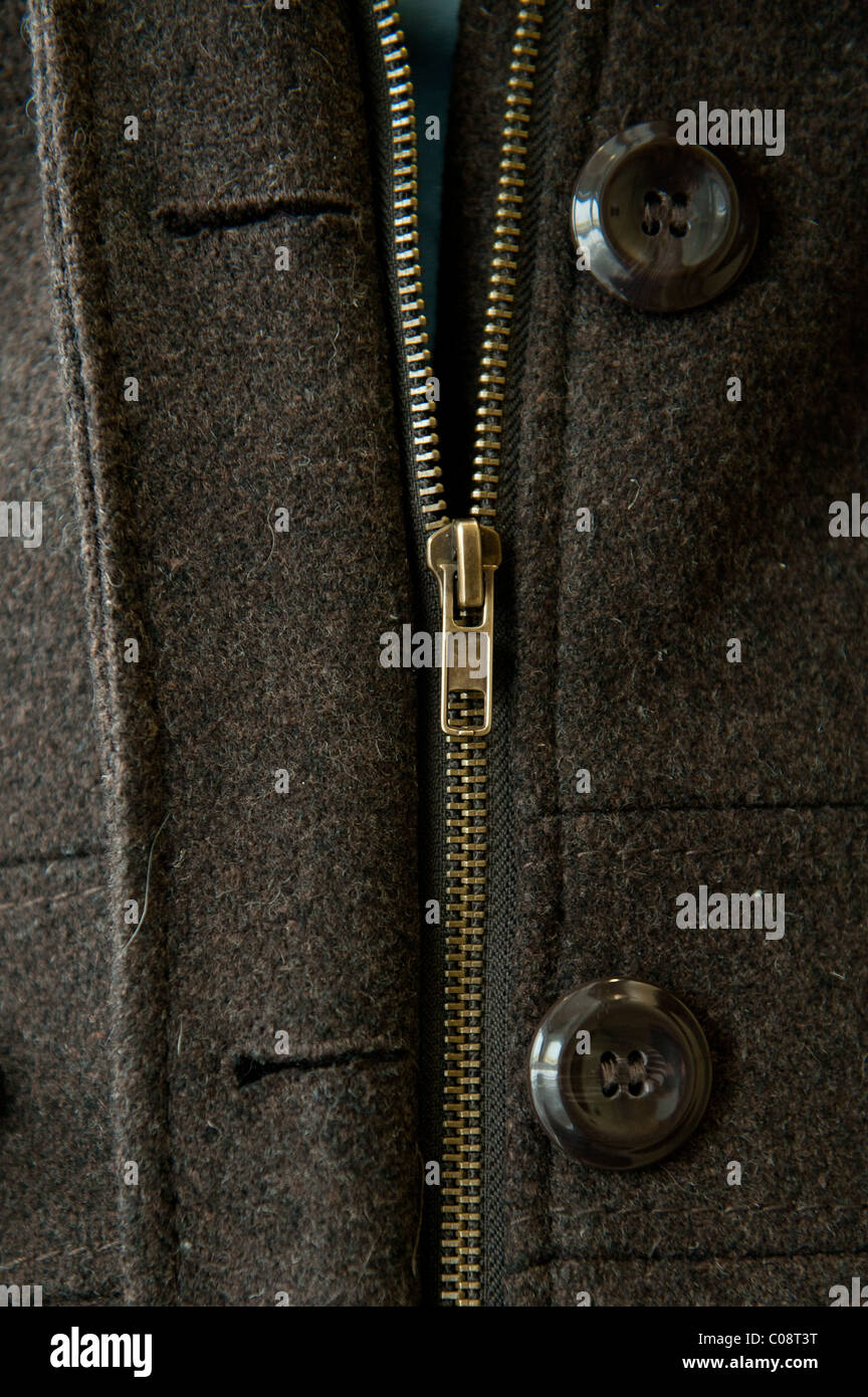 Closeup of brown jacket zipper Stock Photo - Alamy