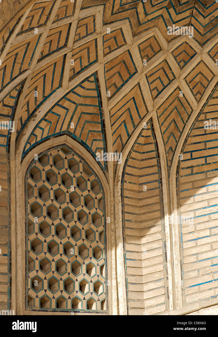 Architectural detail of ceiling stonework, the Mir-i-arab Madrassah ...