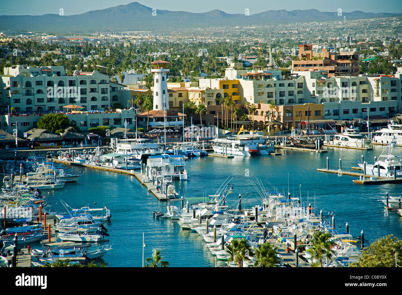 warm evening on pacific ocean San Lucas bay marina fishing boats yachts ...