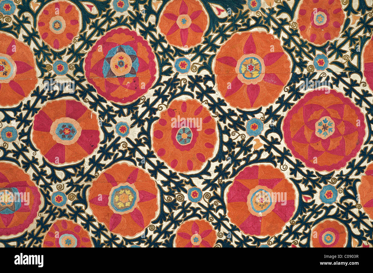 Suzani. Silk embroidered textile from Uzbekistan. Pomegranate motif ...