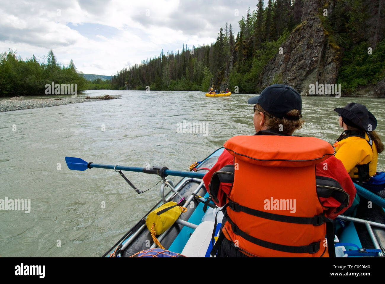 View of rafters on the Tatshenshini River, Yukon Territory, Canada ...