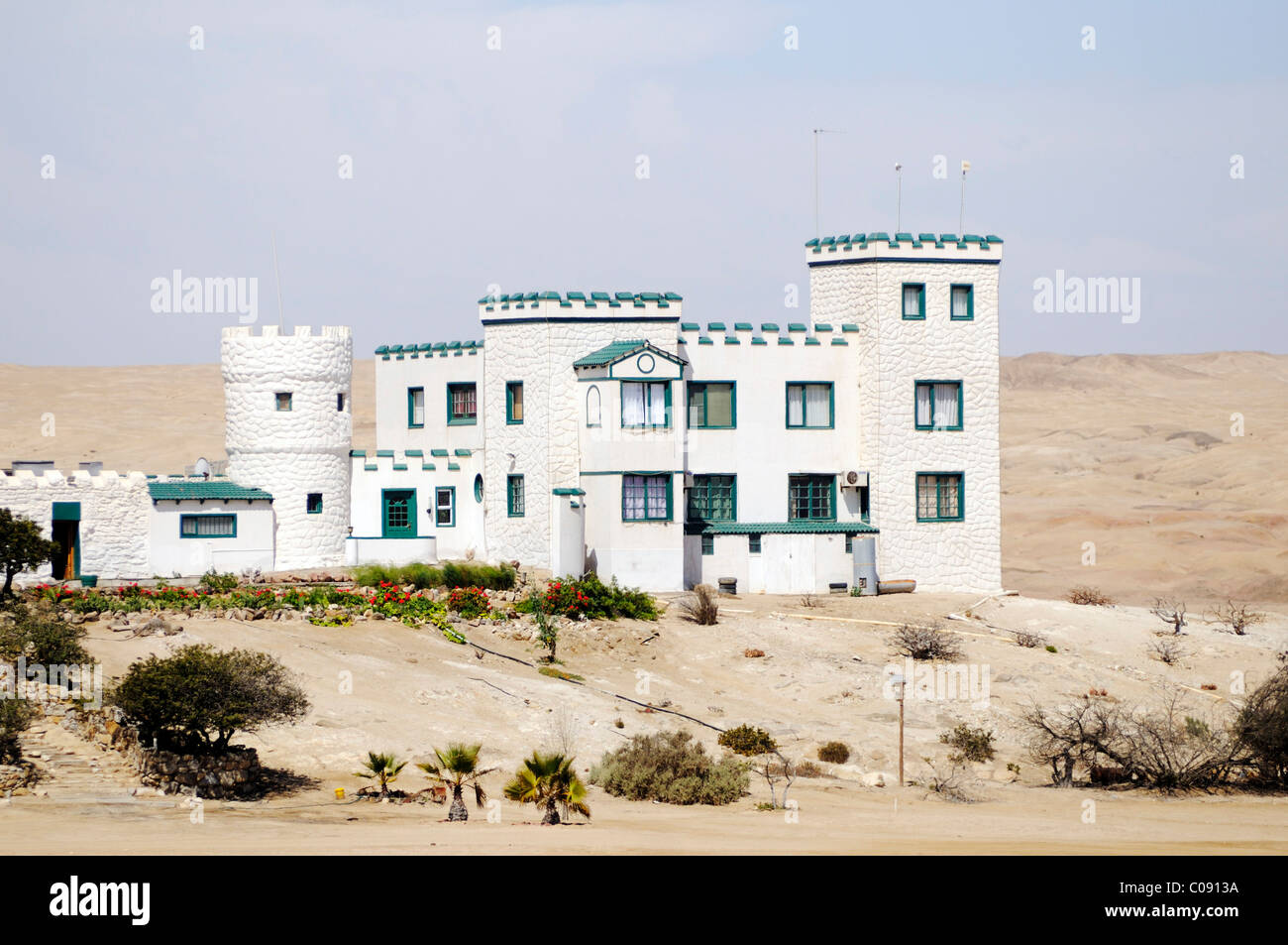 House in the shape of a castle in the Swakop valley near Swakopmund ...