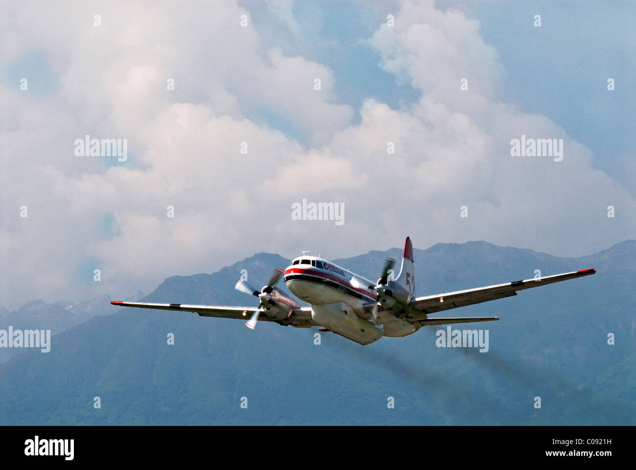 Convair Model 340 twin engine aircraft takes off from Palmer Municipal ...