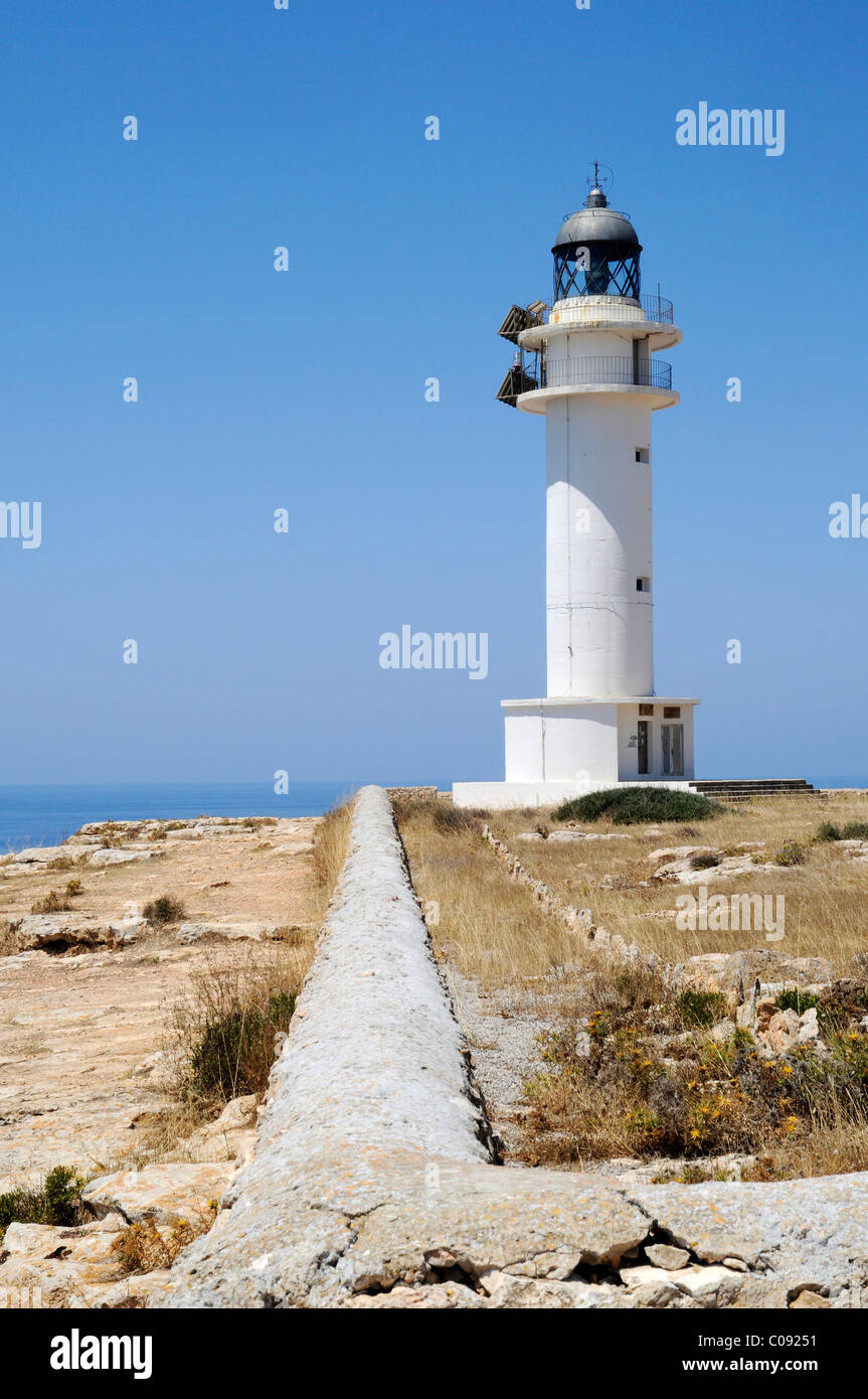 Lighthouse, cliffs, Cap de Barbaria, Formentera, Pityuses, Balearic ...