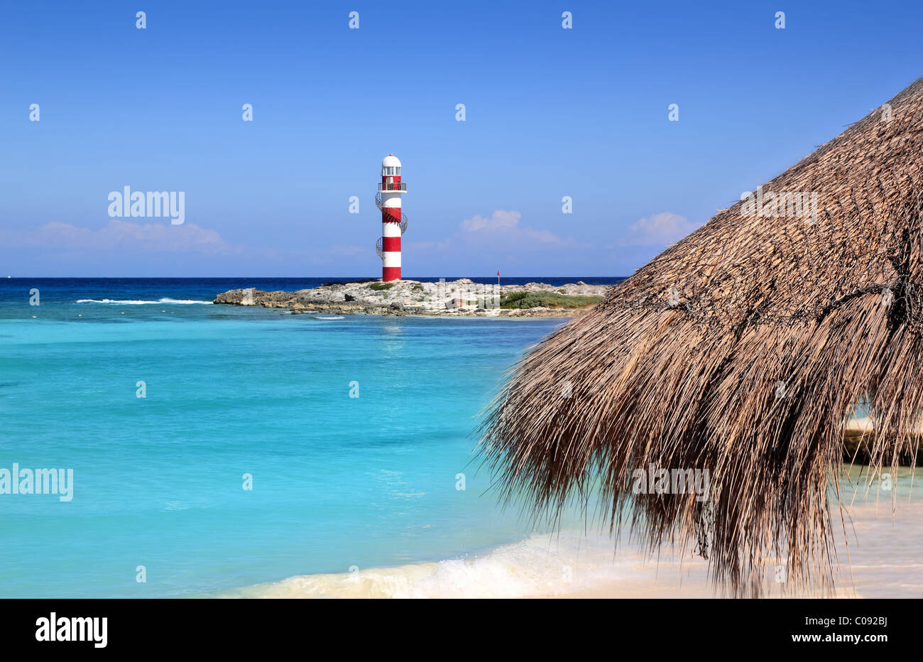 Cancun lighthouse in turquoise caribbean beach Stock Photo - Alamy