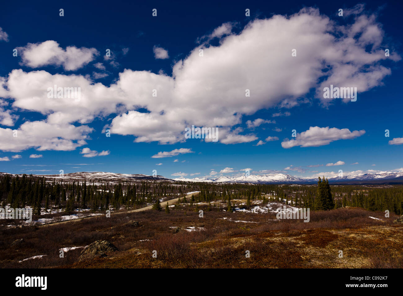 View of the Denali Highway looking east with the Alaska Range in the ...