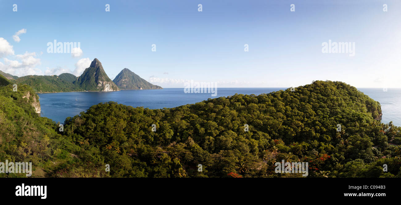 Panorama, Soufriere Bay, Pitons mountains, Saint Lucia, Windward ...