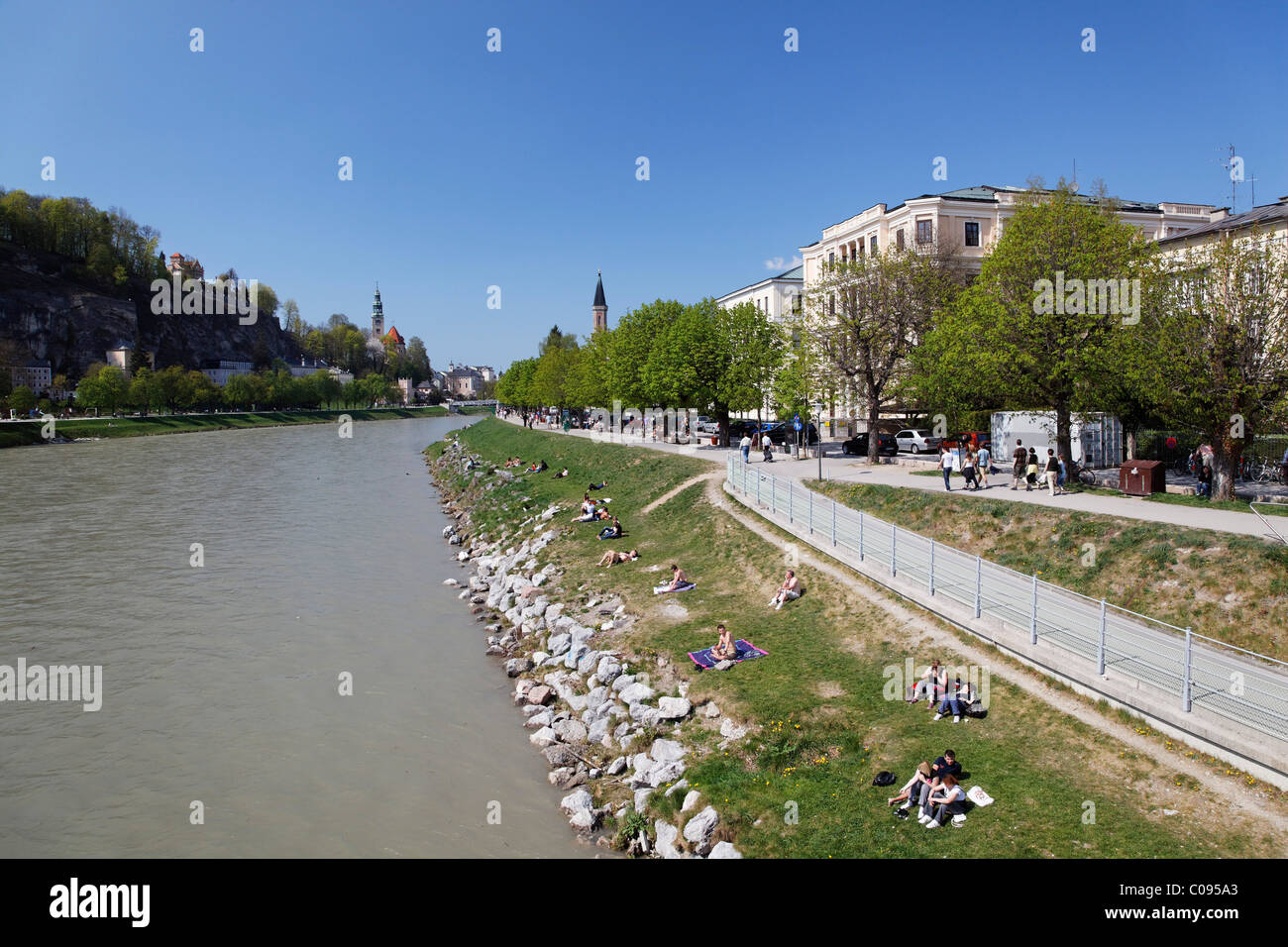 Salzach River, Salzburg, Salzburger Land, Austria, Europe Stock Photo ...