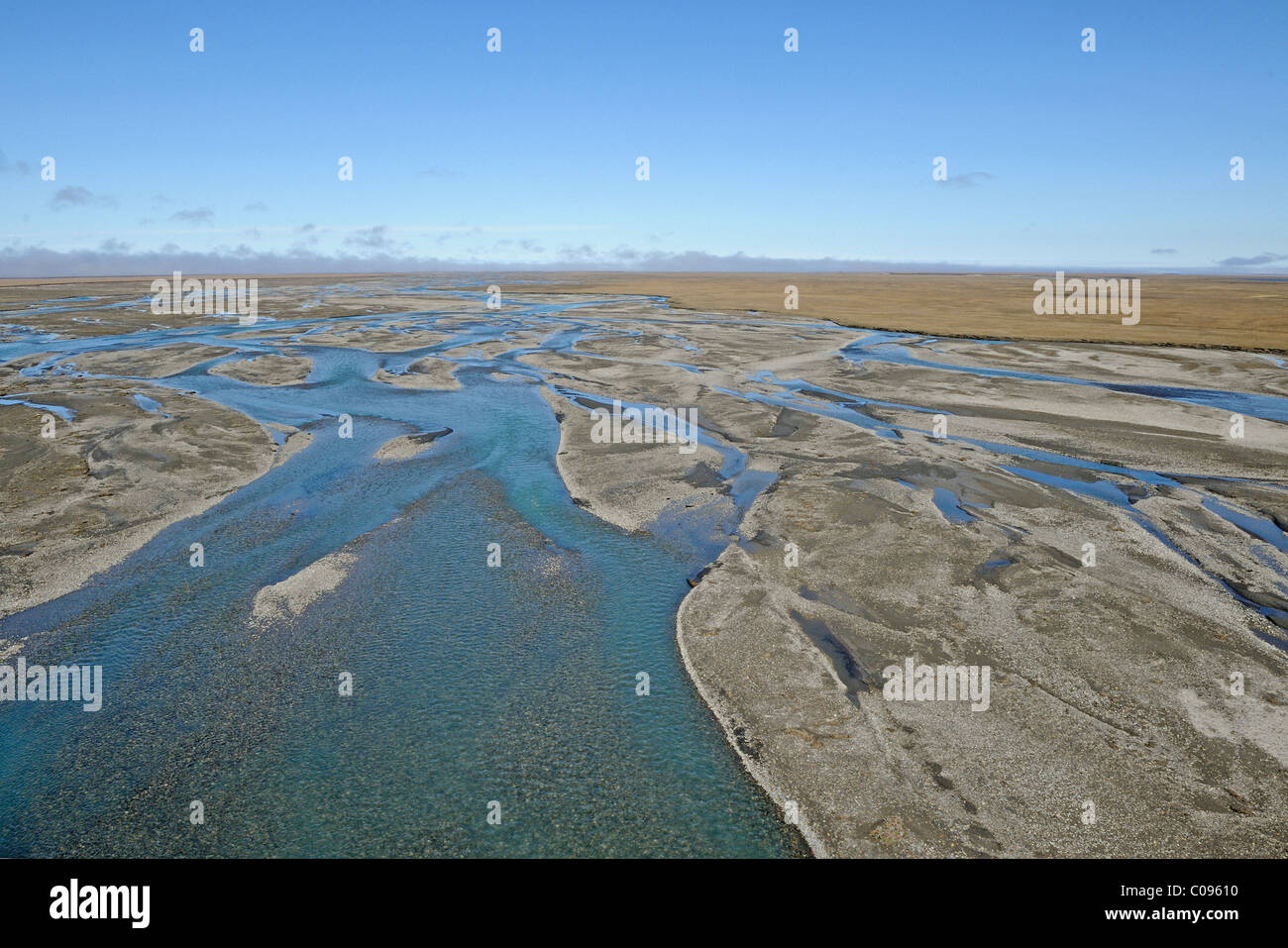 View of the Hulahula River flowing through the Arctic Coastal Plain in ...