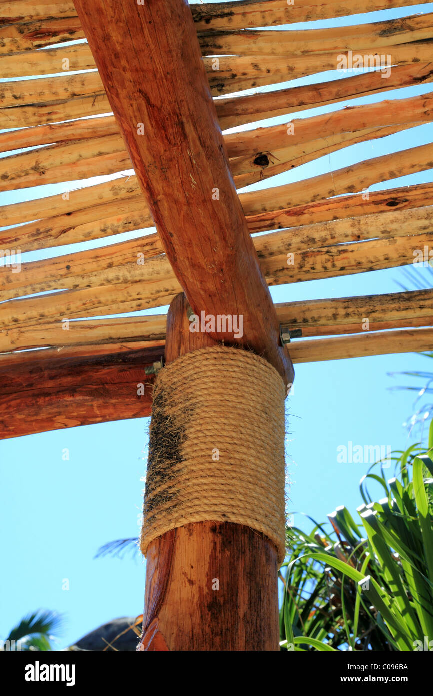 palapa tropical in Mexico with wood cabin roof detail Stock Photo - Alamy