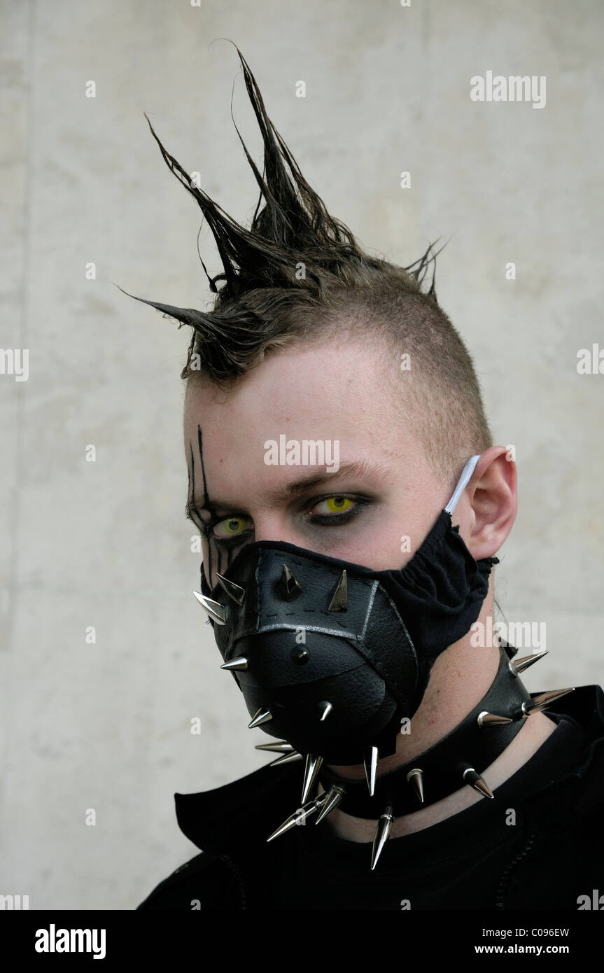 Young man with a mask, Wave Gothic Treffen music festival, Leipzig ...