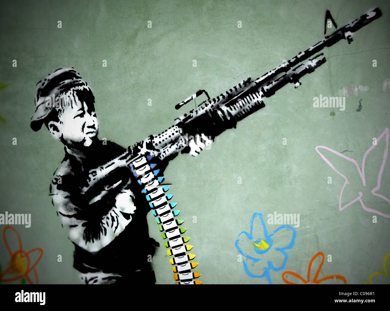 Banksy Street art of graffiti on a wall in Los Angeles California, USA ...