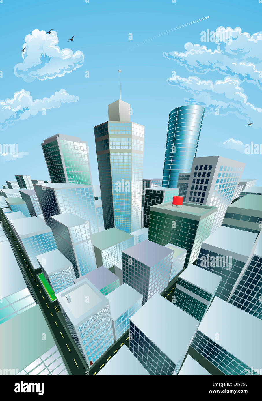 A modern cityscape of a city centre financial district with high rise ...
