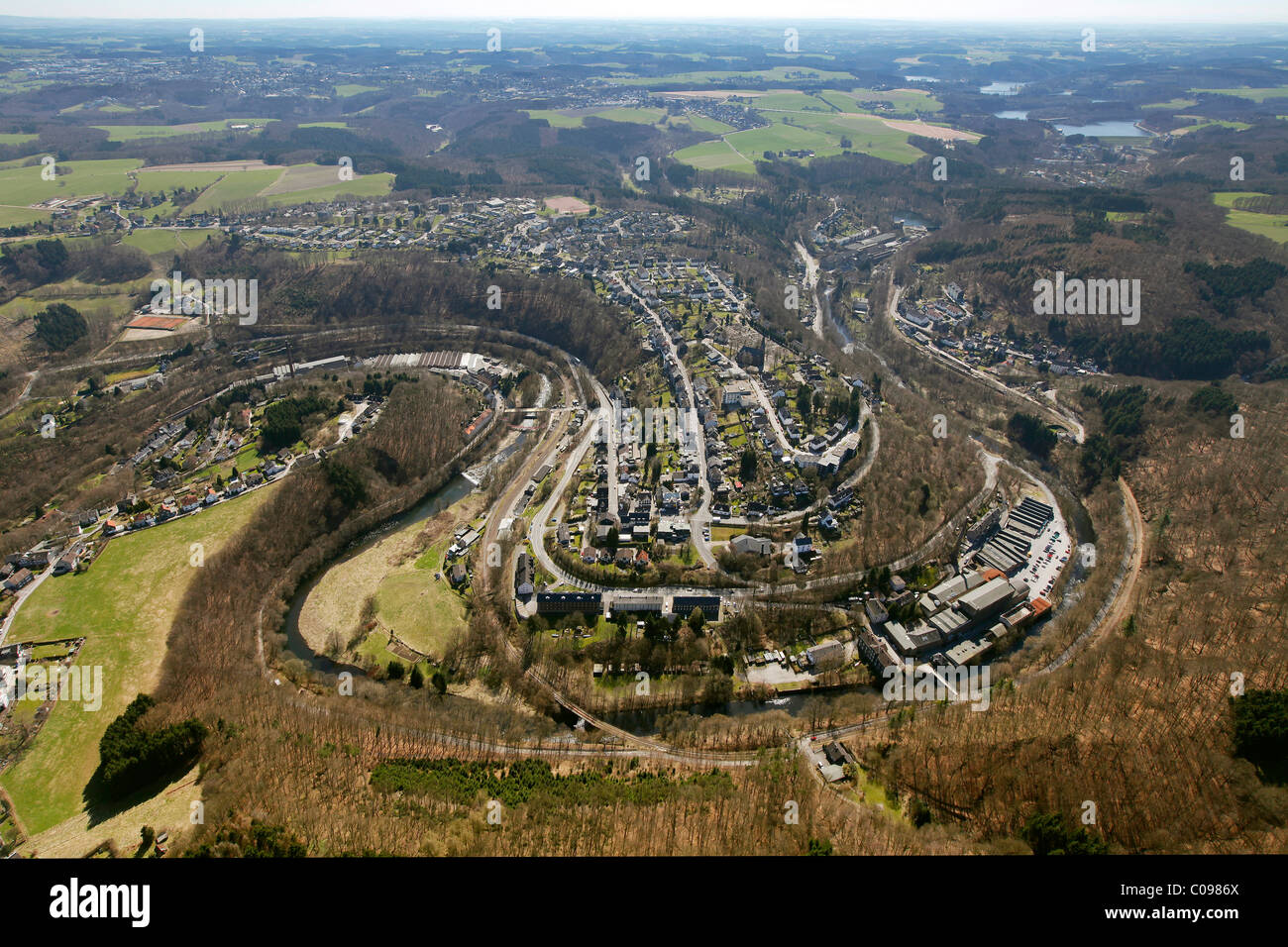 Aerial view, Wupper River, loop of the Wupper River, Ennepetal ...