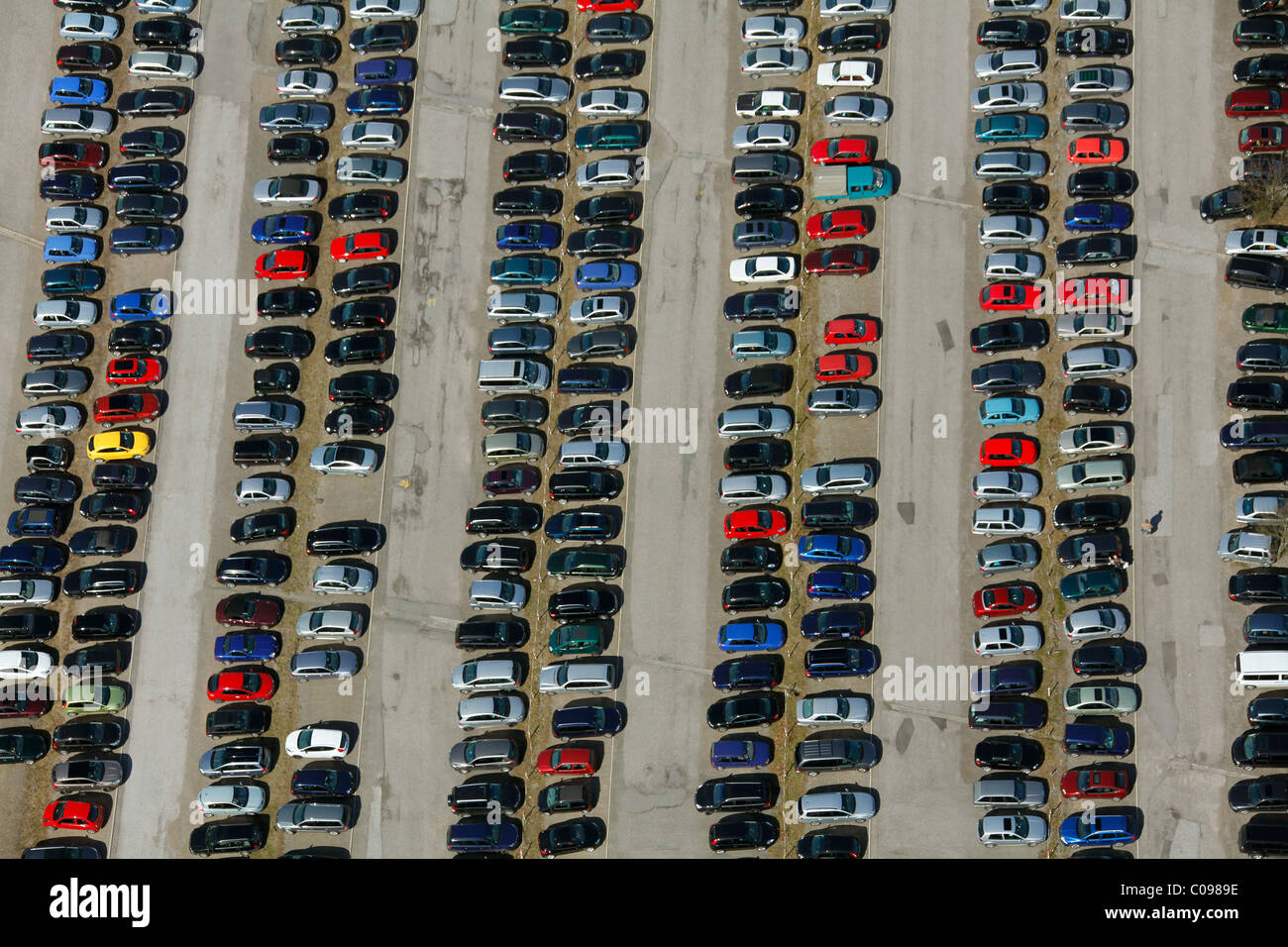 Aerial view, parking area, rows of cars, Ennepetal, Ruhr area, North ...