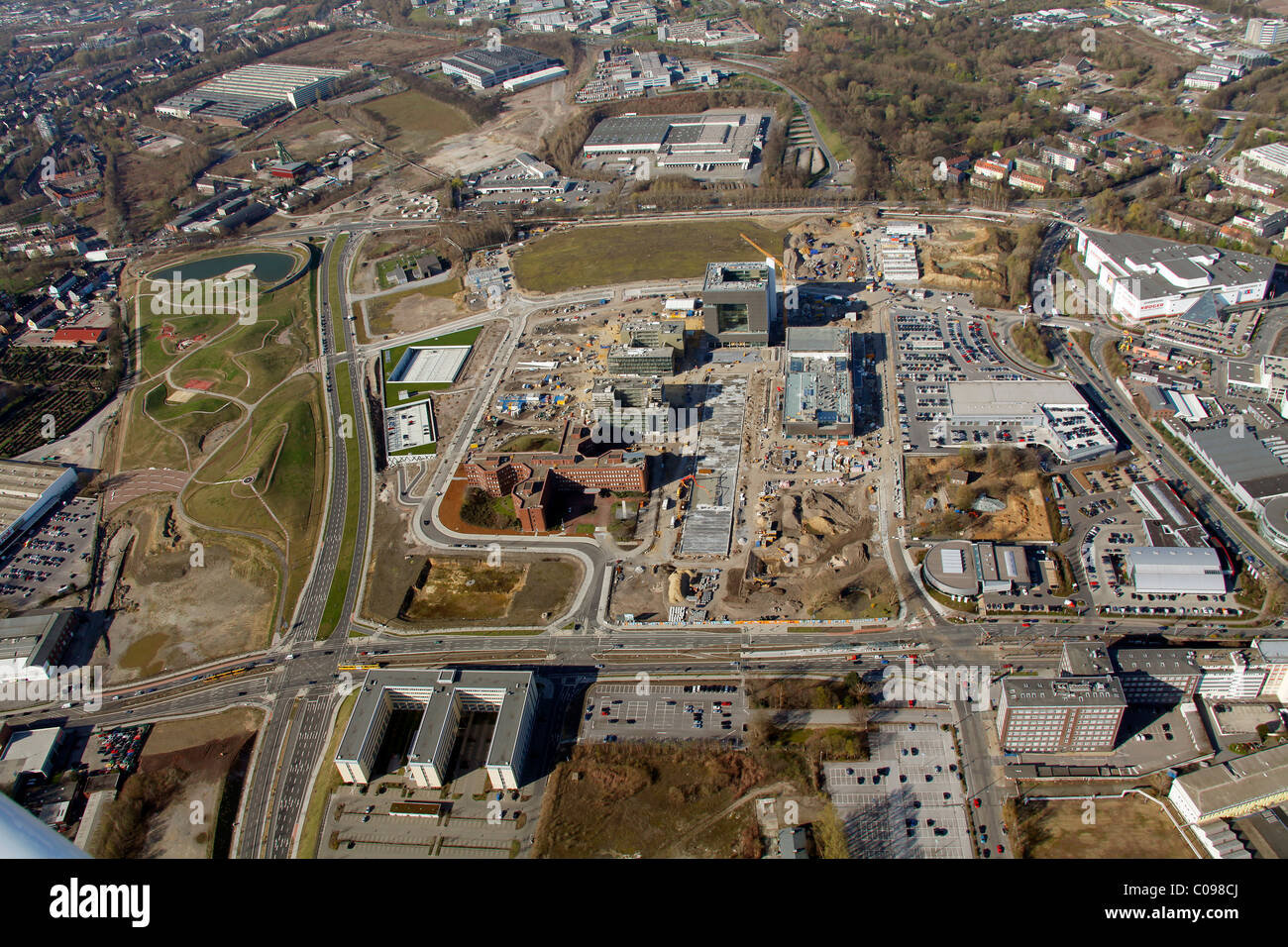 Aerial view, Krupp headquarters, KruppQuartier, Essen, Ruhrgebiet ...