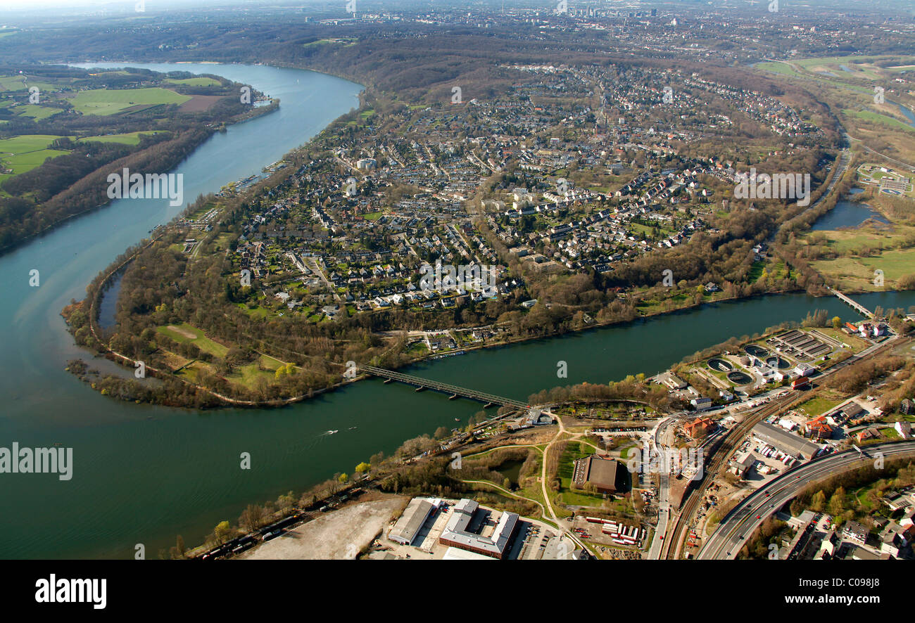 Aerial view, Heisingen, Ruhr river bend, Baldeneysee storage lake, Ruhr ...