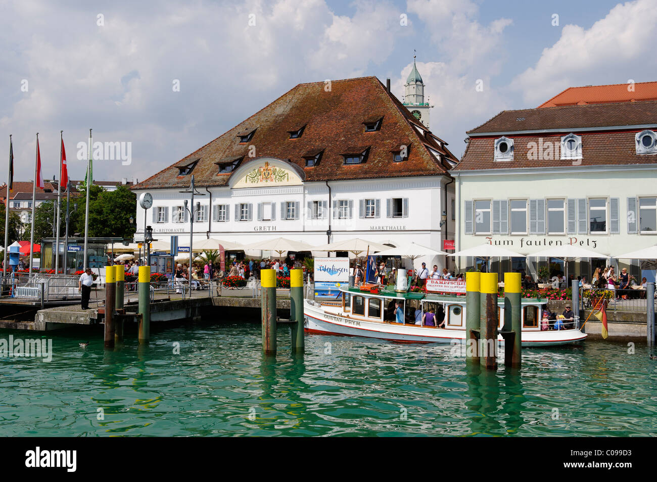 Ueberlingen on Lake Constance, lakeside promenade with wharf and the ...