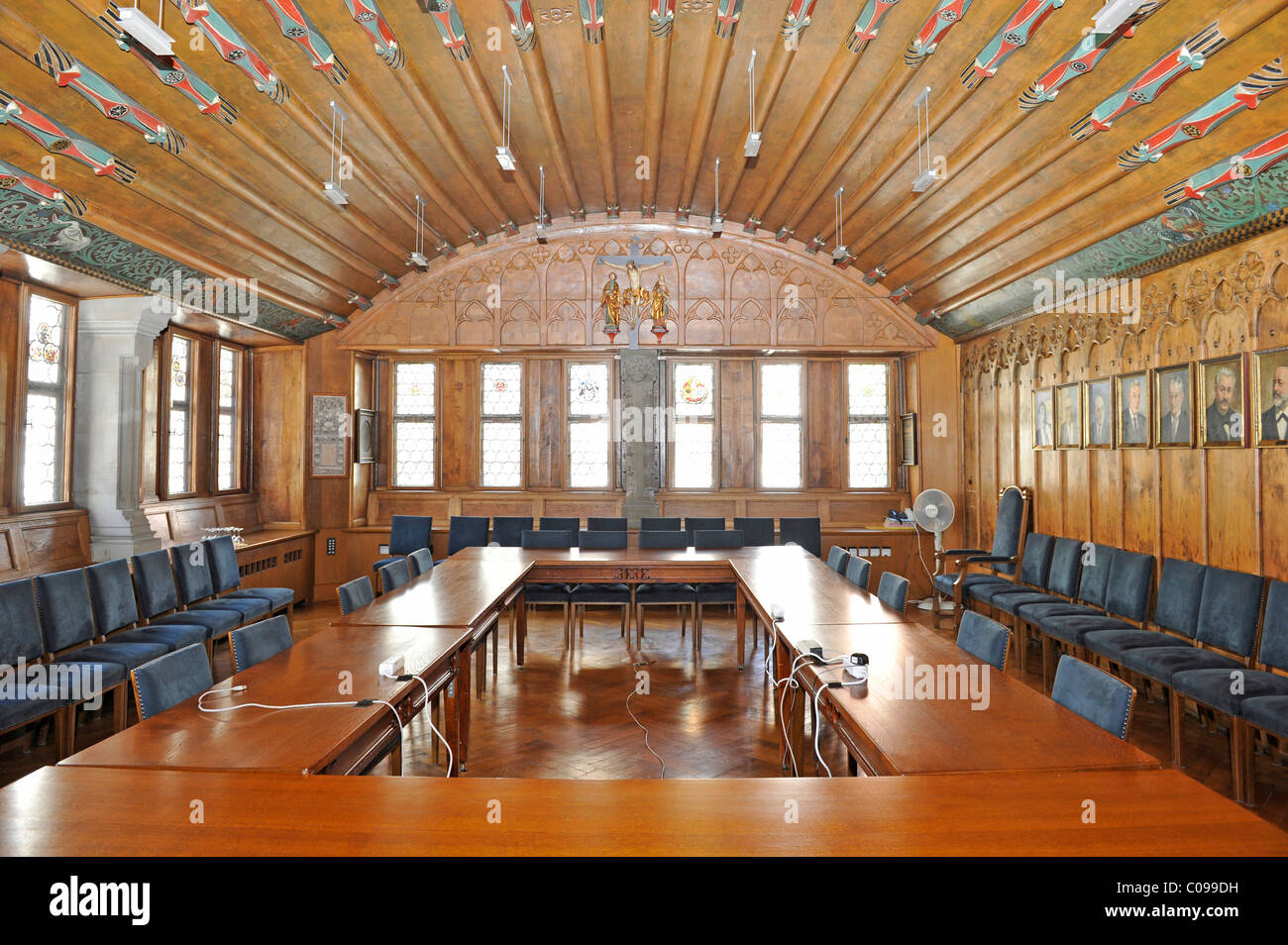 Interior, assembly hall, town hall, Ravensburg, Baden-Wuerttemberg ...