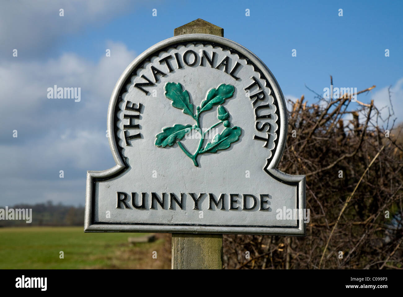National Trust sign / signpost / post; Runnymede, Surrey. UK. Runnymede ...