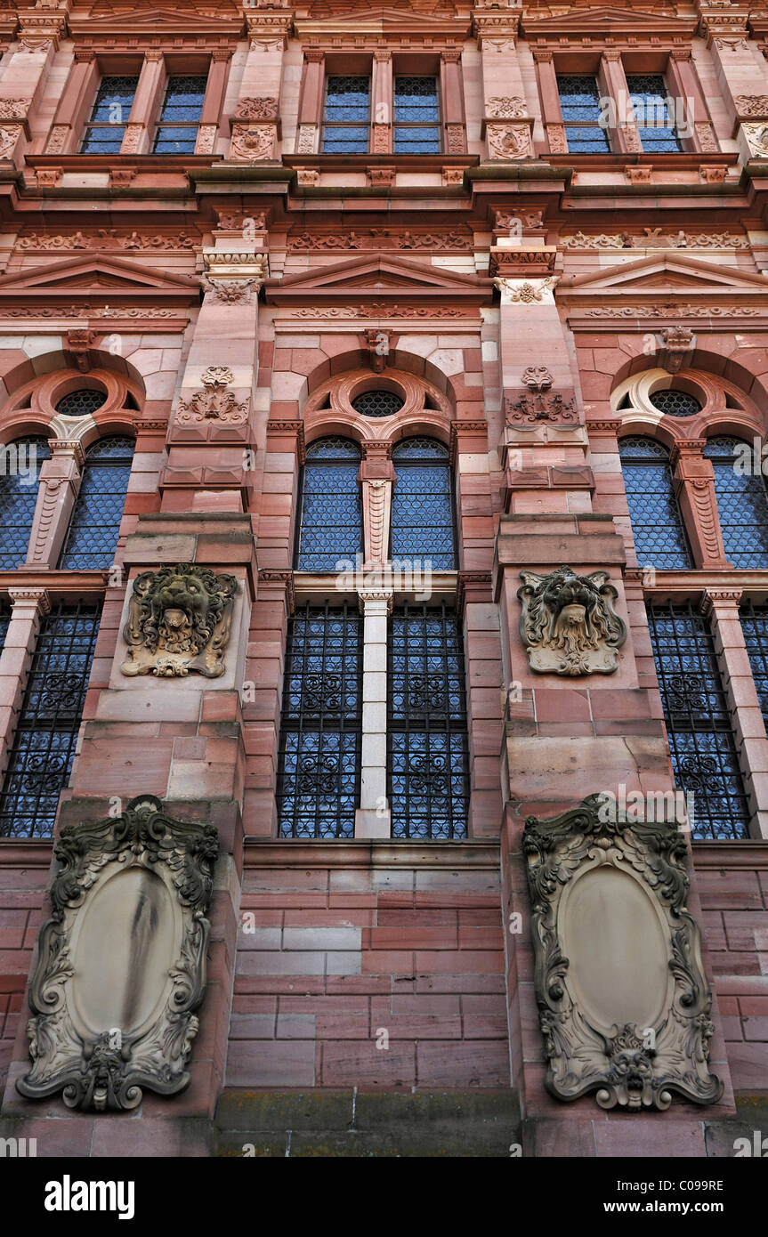 Facade of Friedrichsbau as seen from the Altan, Heidelberg Castle ruins, destroyed in 1689 ...