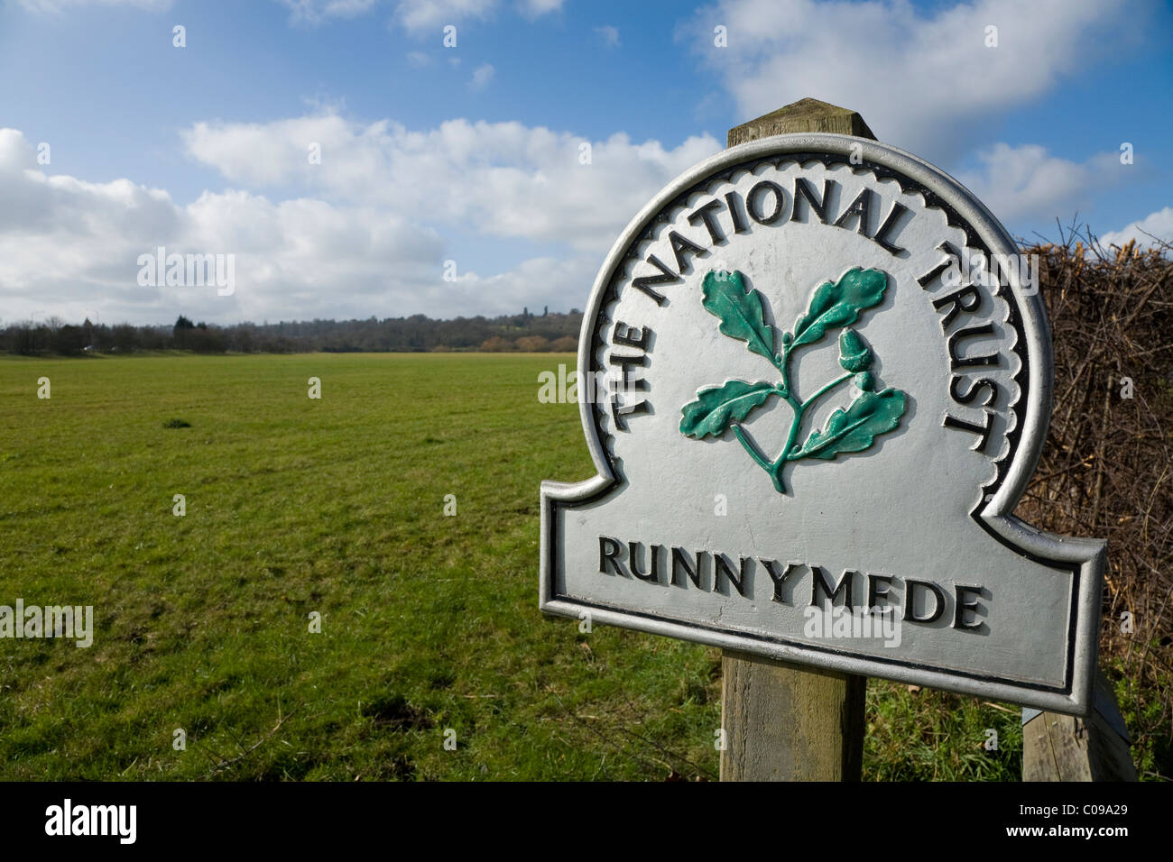 National Trust sign / signpost / post; Runnymede, Surrey. UK. Runnymede ...