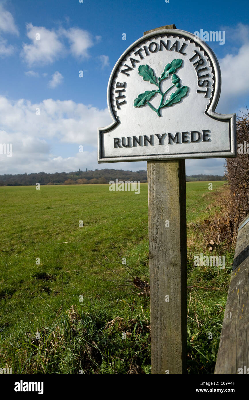 National Trust sign / signpost / post; Runnymede, Surrey. UK. Runnymede ...