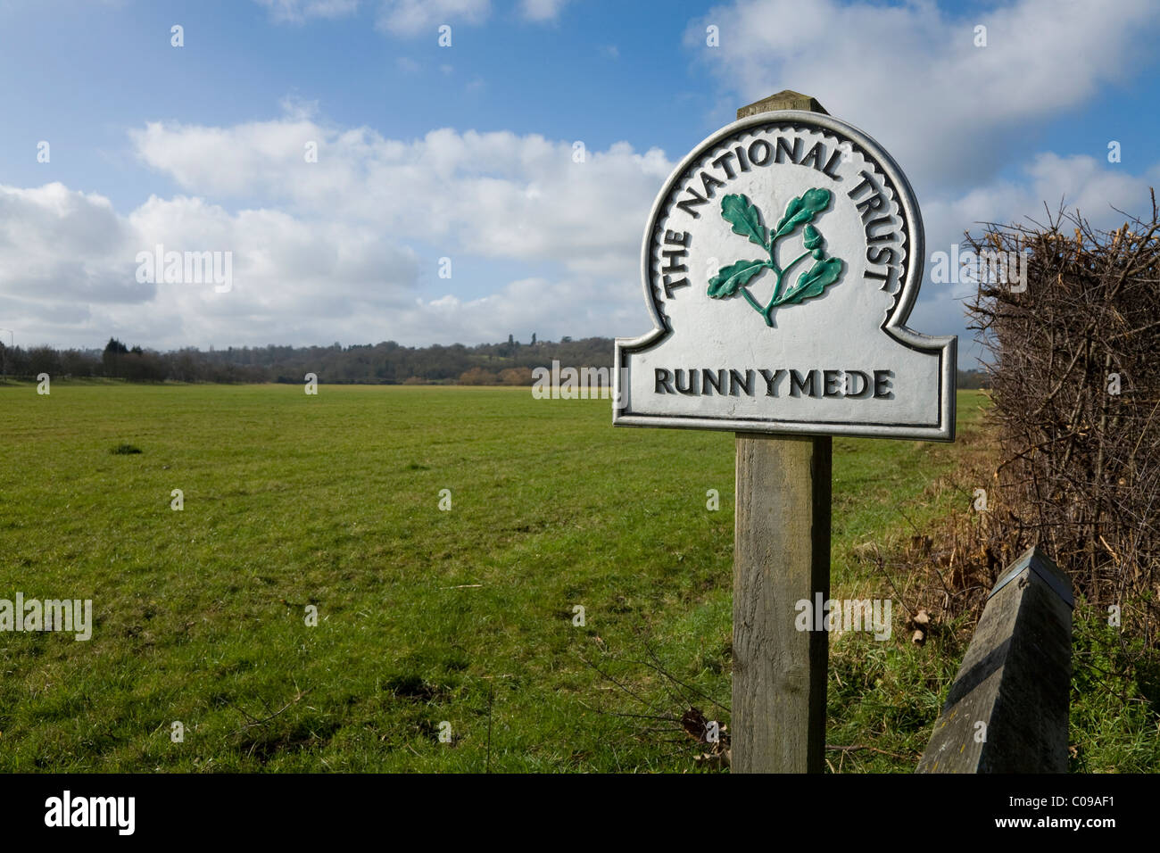 National Trust sign / signpost / post; Runnymede, Surrey. UK. Runnymede ...