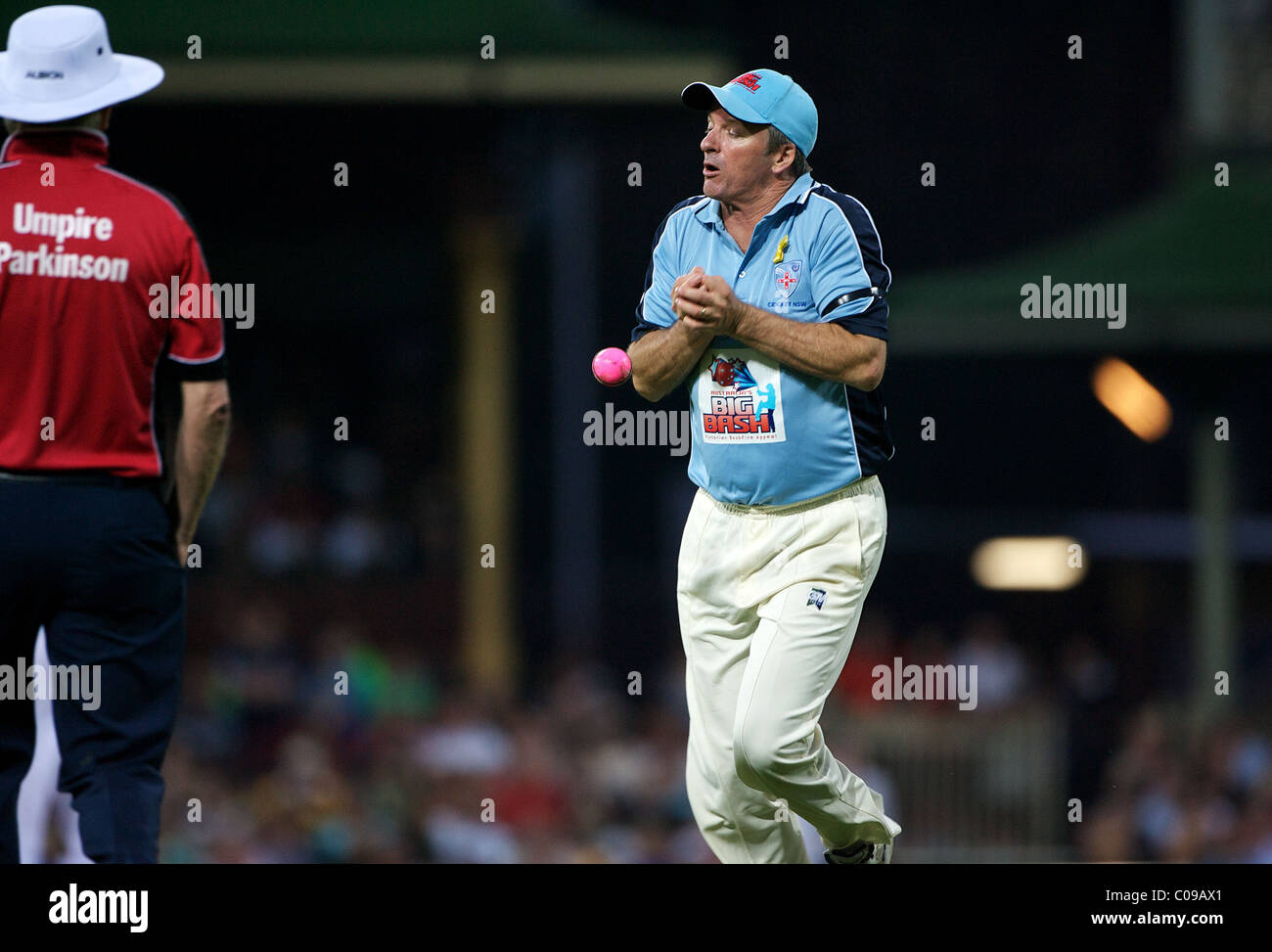 Steve Waugh drops a catch in front of Sir Michael Parkinson during ...