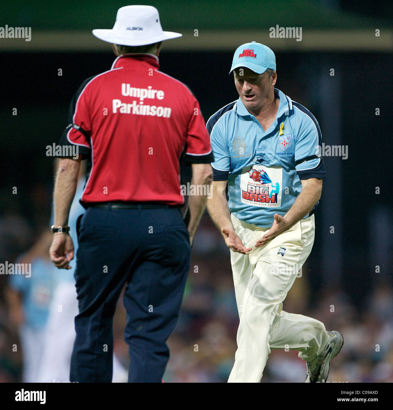 Steve Waugh drops a catch in front of Sir Michael Parkinson during ...