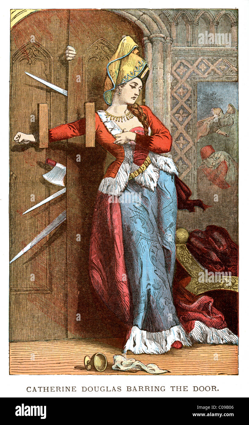 Vintage color lithograph of Catherine Douglas a historical figure ...