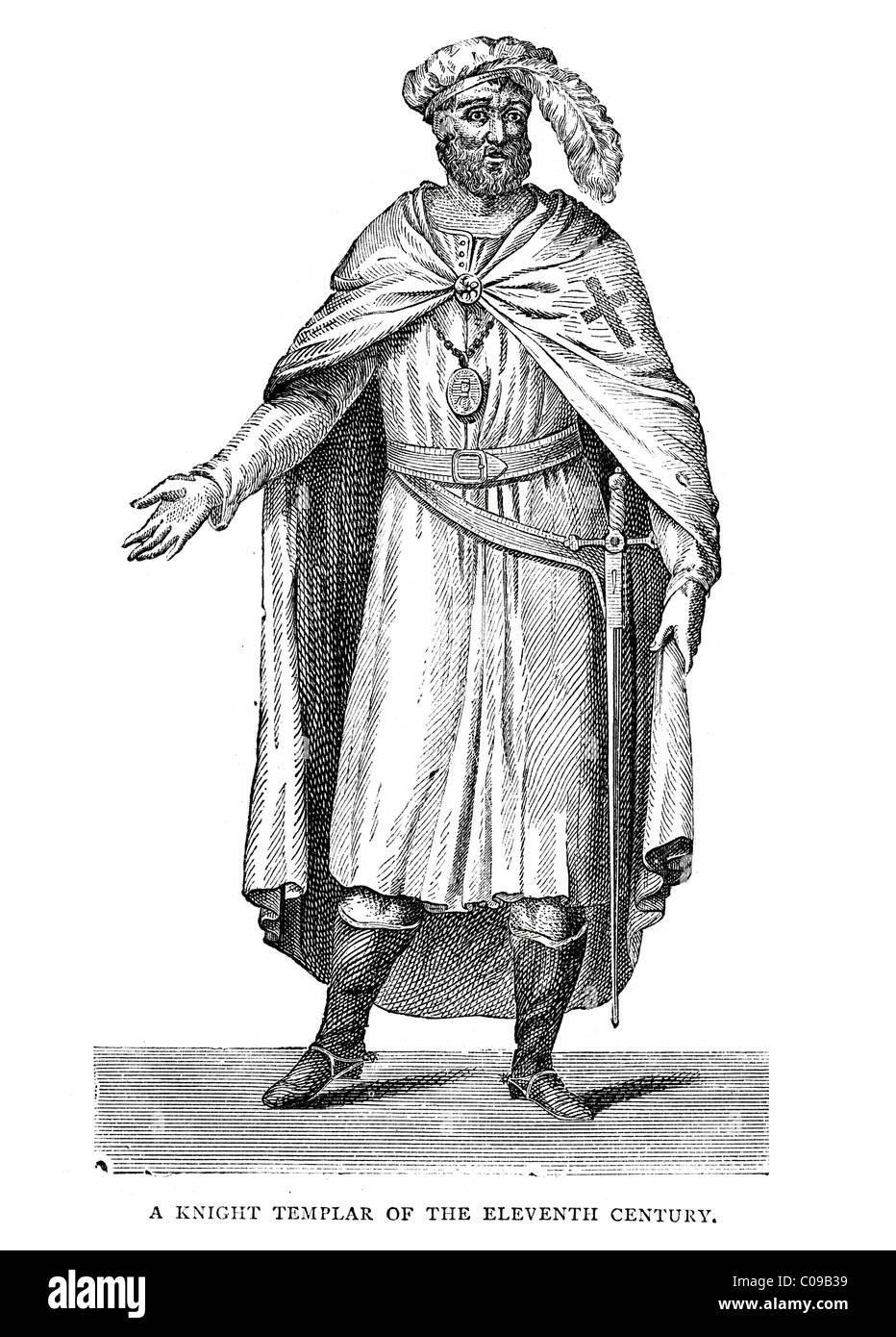 Vintage engraving of a knight of the Poor Fellow Soldiers of Christ and ...