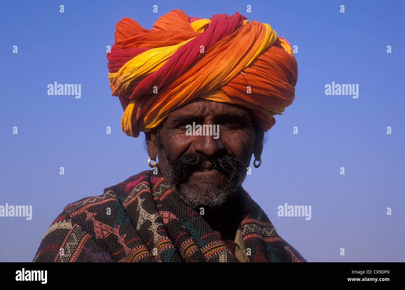 Man with a colorful turban, Thar Desert, Rajasthan, India, Asia Stock ...