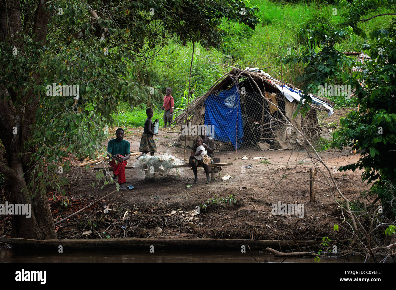 Sangha River . Central African Republic. Africa. A small village on ...