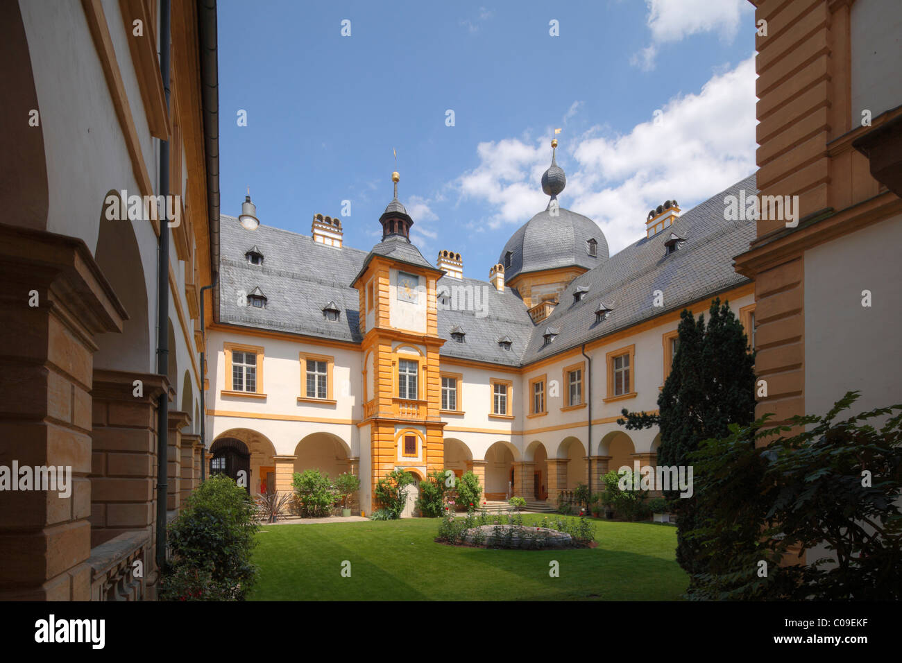 Courtyard of Schloss Seehof castle, Memmelsdorf, Upper Franconia ...