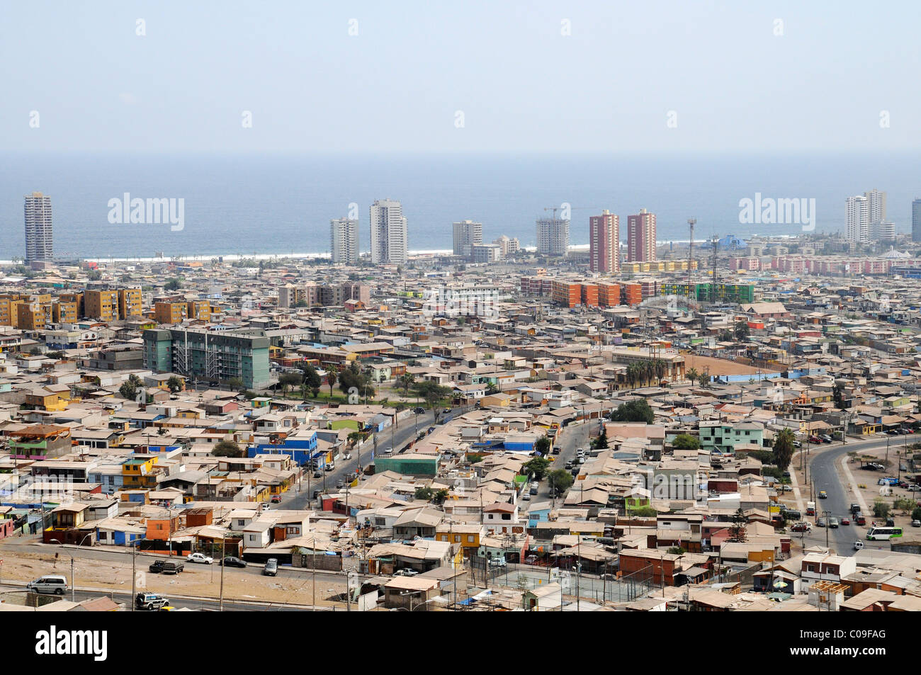 Iquique cityscape with buildings, the sea and the coast, Iquique, Norte ...