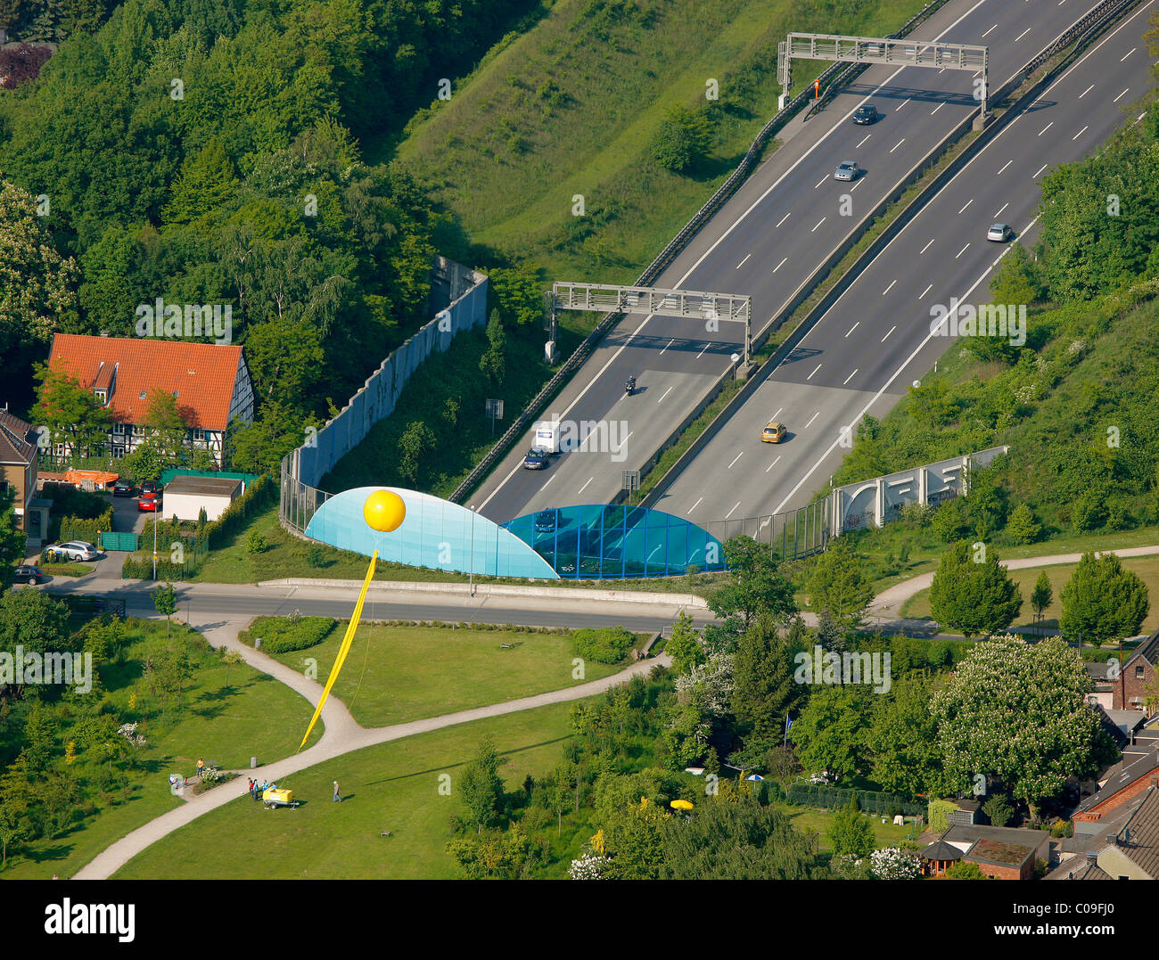 Aerial view, mine Graf Bismarck 3, 5, A2 motorway cover, Schachtzeichen ...
