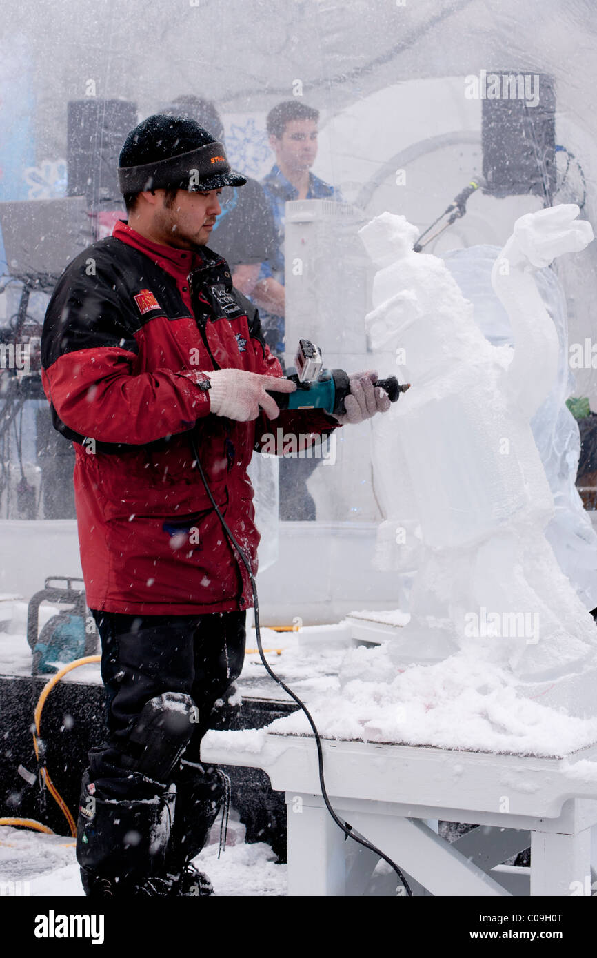 Ice carving competition at the Winterlude festival. Ottawa, Ontario ...