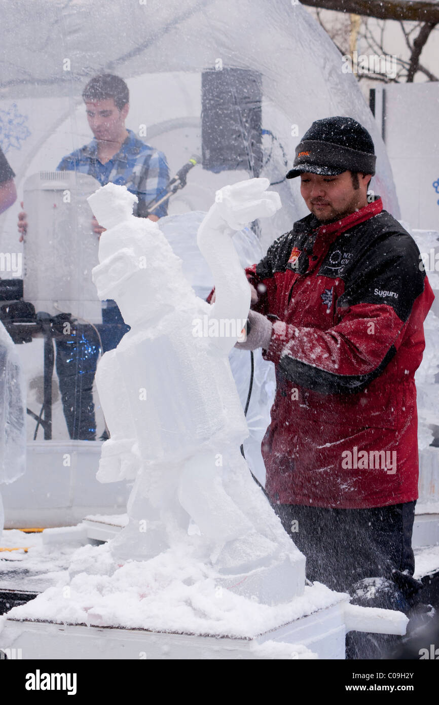 Ice carving competition at the Winterlude festival. Ottawa, Ontario ...