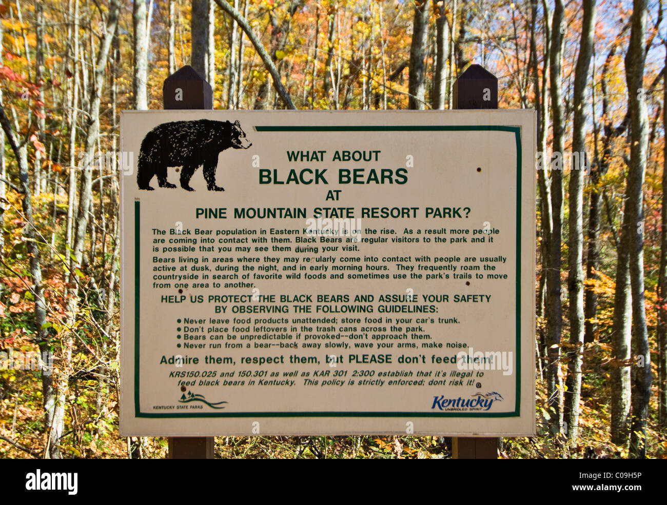 Sign Informing Visitors to Pine Mountain State Resort Park about the ...