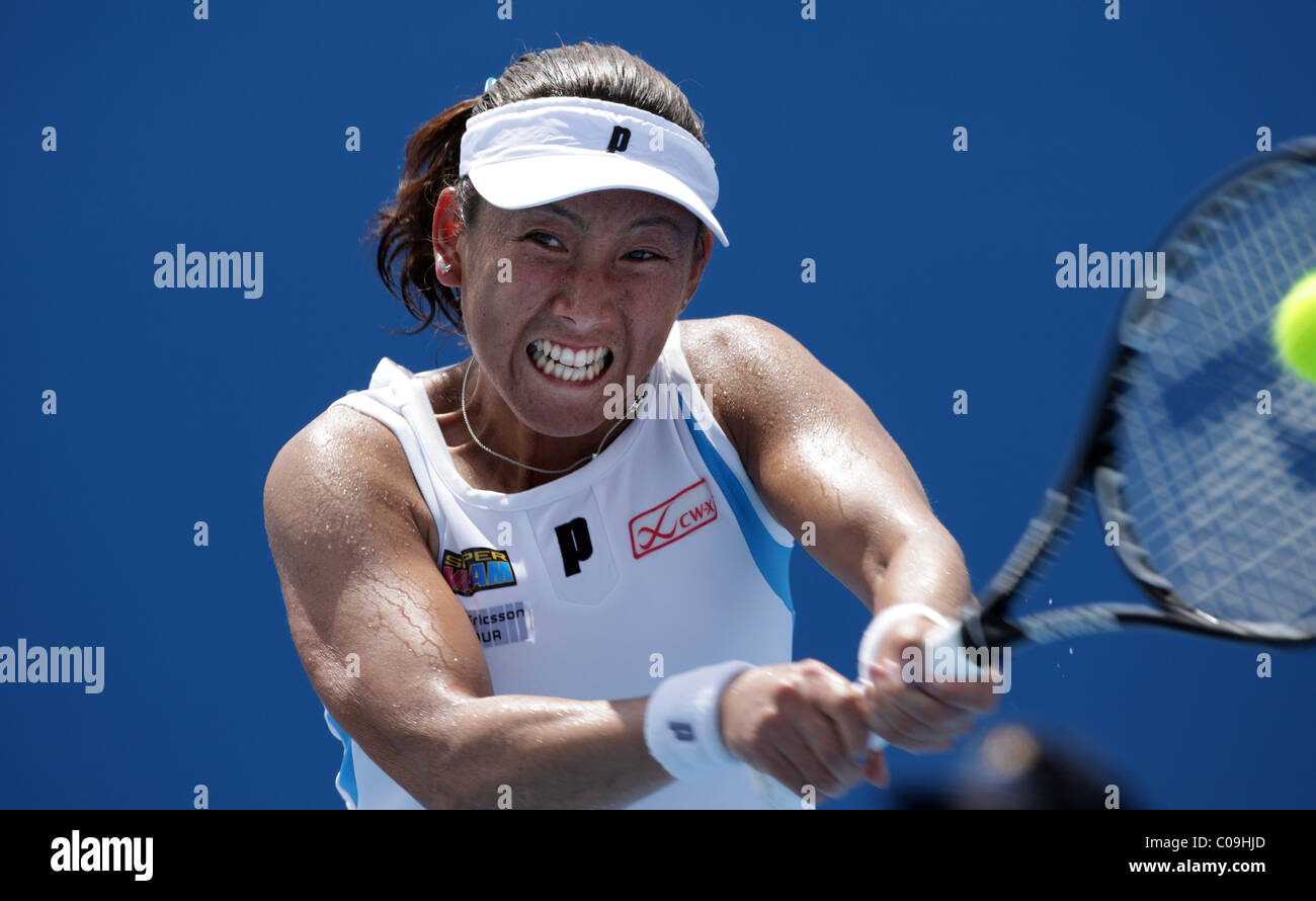 Ai Sugiyama of Japan in action on her way to victory over Jill Craybas ...