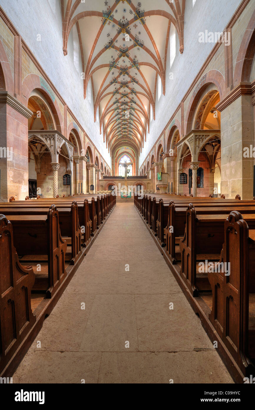 Interior, nave of the Lay Church with baldachins, crucifix, rib ...