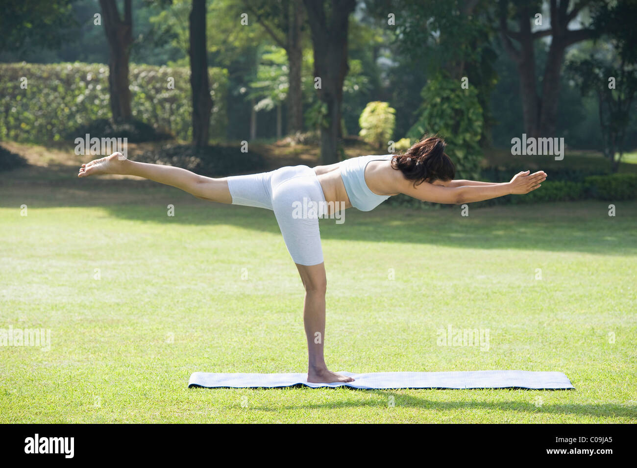 Woman doing Veerasana (Warrior Pose Stock Photo - Alamy