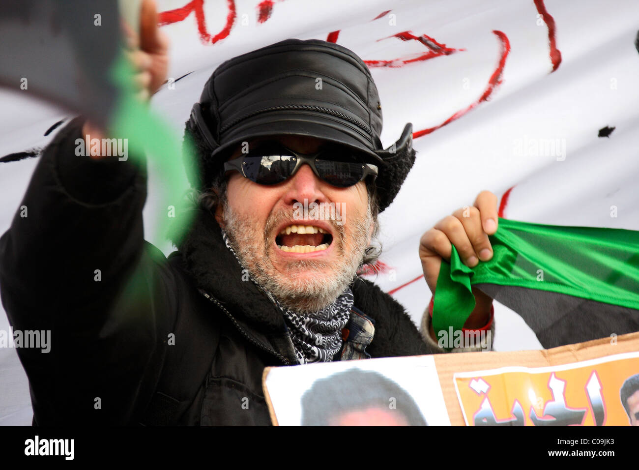 Angry protester at Libyan Embassy protests Stock Photo - Alamy