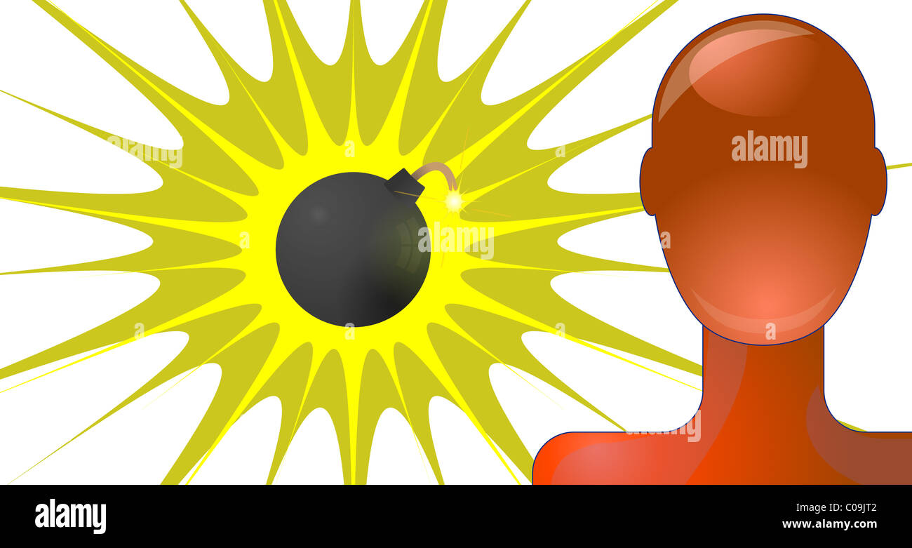 Bomb attack with bomb and red person Stock Photo - Alamy