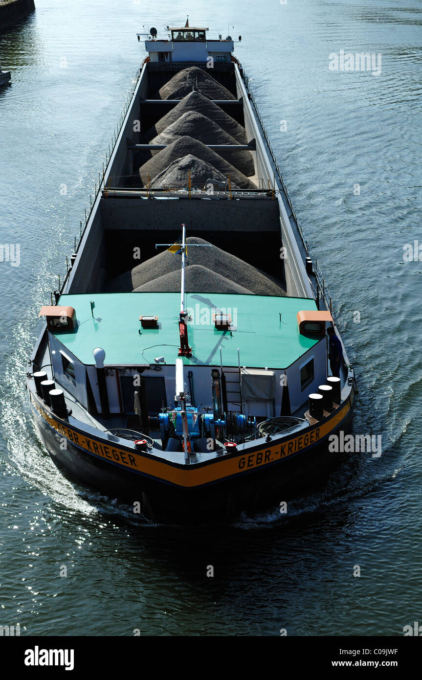 Loaded barge on the Neckar river near Heidelberg, Baden-Wuerttemberg ...