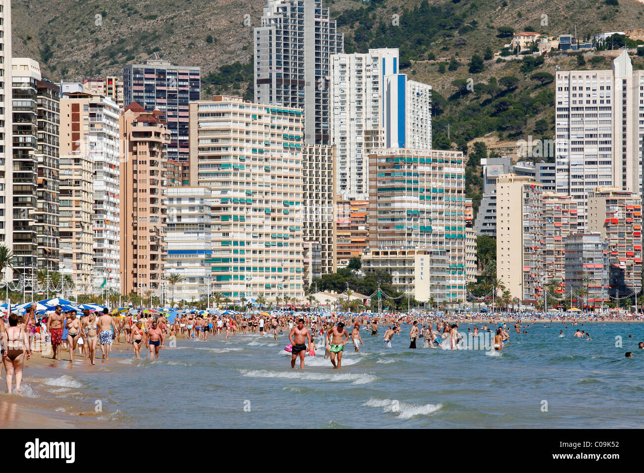 Crowded beach playa levante benidorm High Resolution Stock Photography ...